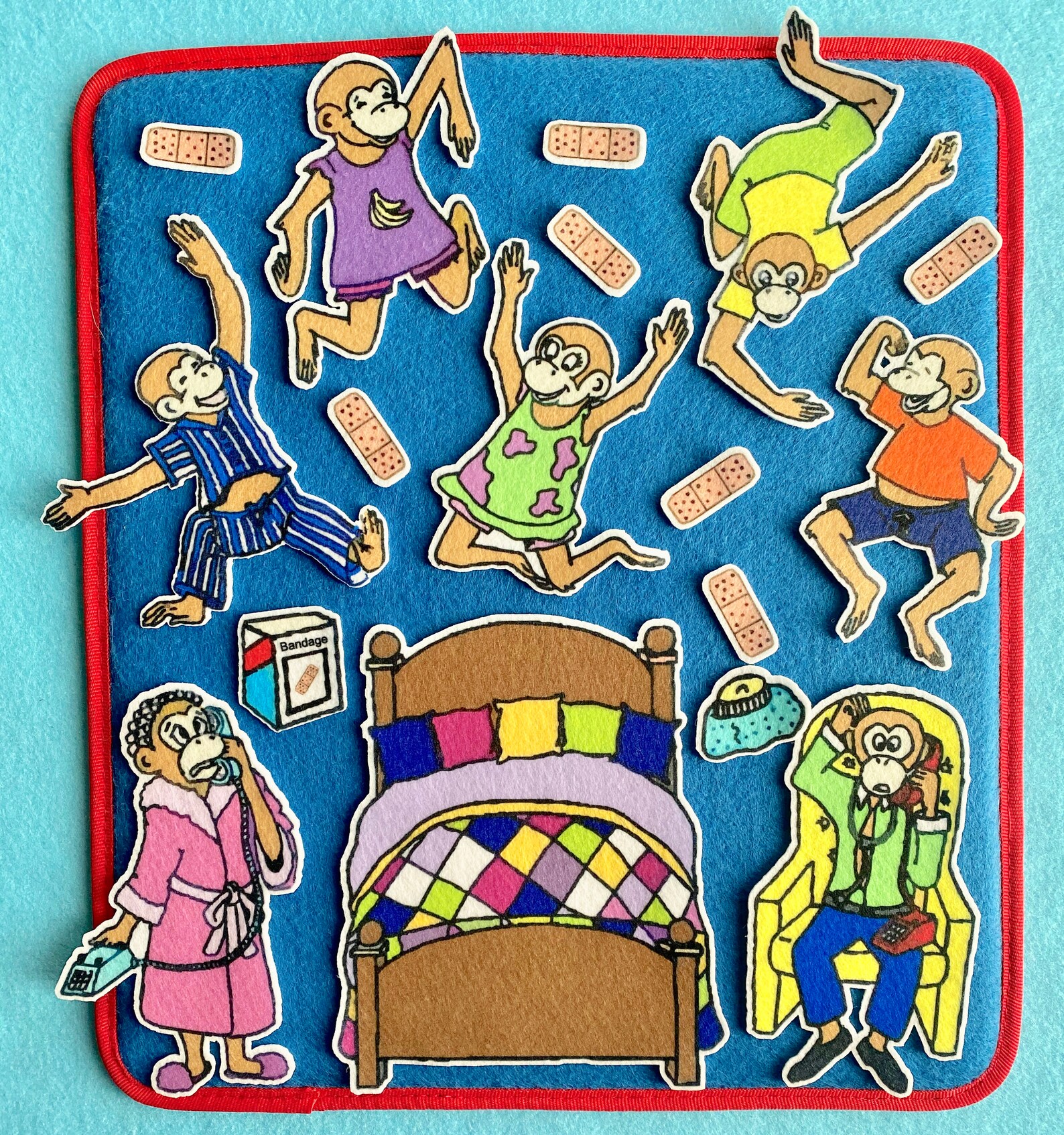 5 Little Monkeys Jumping on the Bed - Felt Board Set - Flannel Board ...