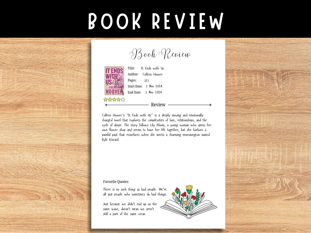 Printable Book Review, A4 A5 8.5x11 Letter Floral Doodle Journal Page ...