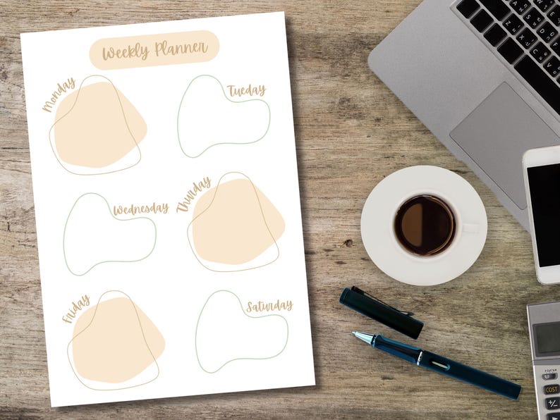 Printable Weekly Planner, A4-sized Pastel Yellow Notepad, Beige ...