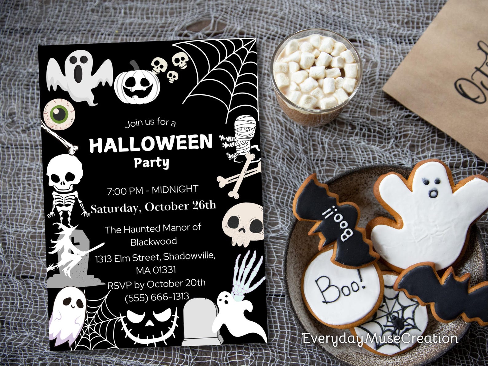 Printable Halloween Invitation, 5 X 7, Editable Canva Template Party ...