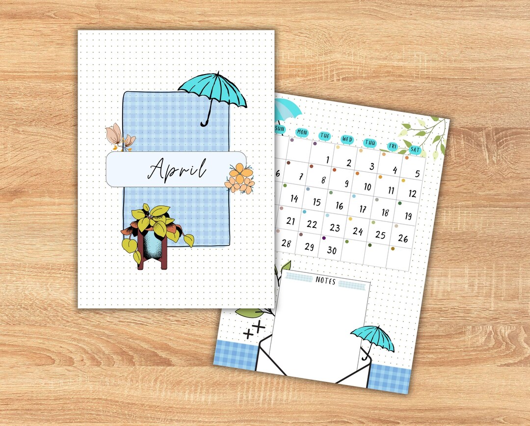 April Bullet Journal Title Pages, A4, A5 & 8.5x11" Printable Rain Blue ...