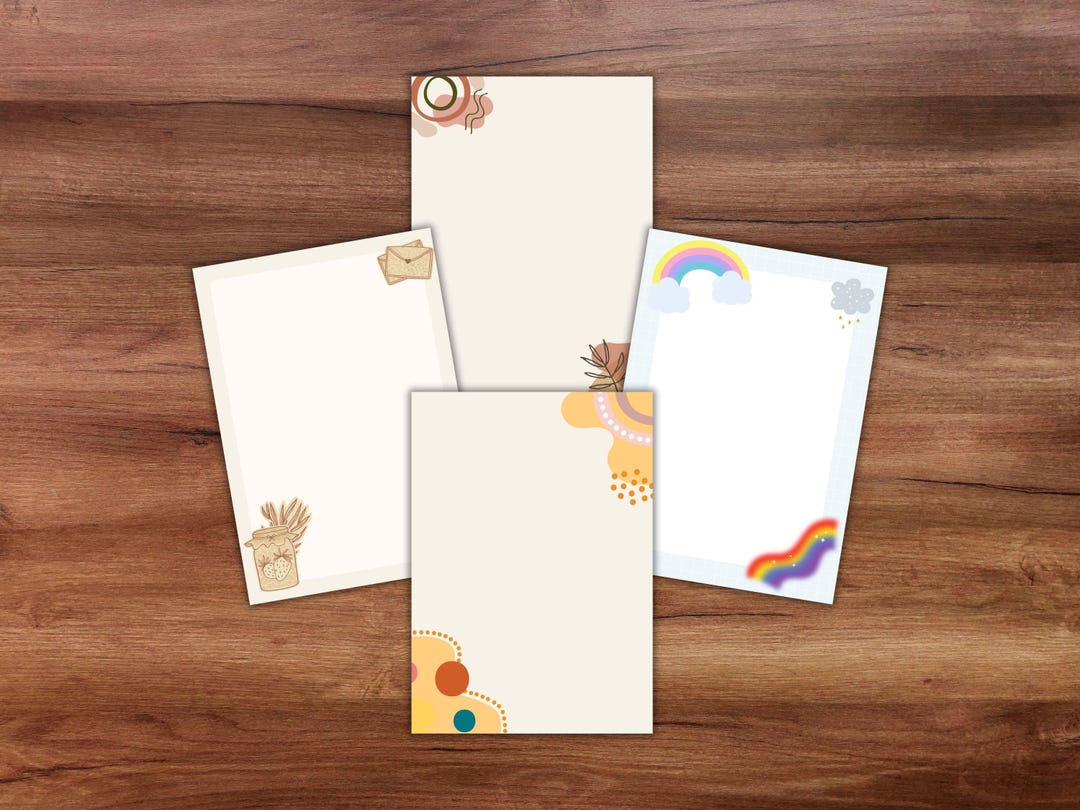 Printable Notepad Set of 4, Boho Chic Minimalist Stationery Bundle ...