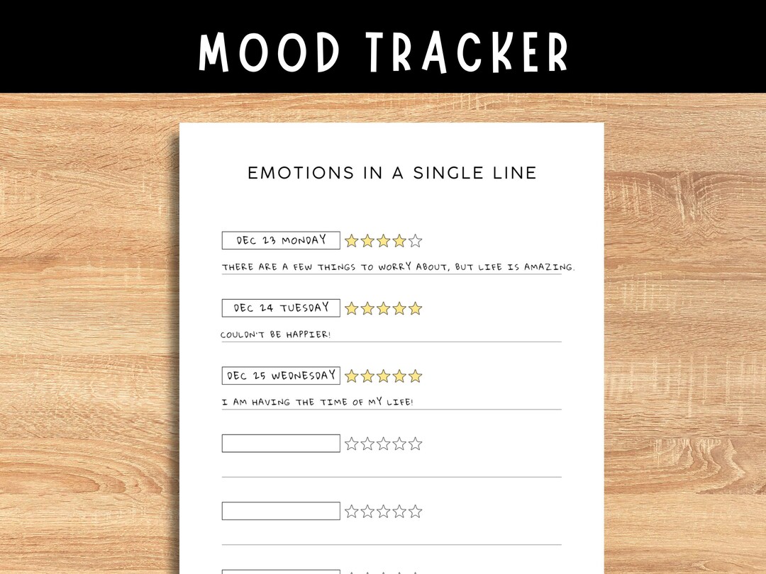 Printable Mood Tracker, Every Day Mental Health Tracking Tool, Emotion ...