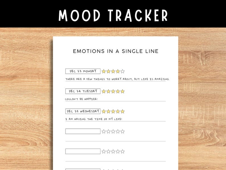 Printable Mood Tracker, Every Day Mental Health Tracking Tool, Emotion ...
