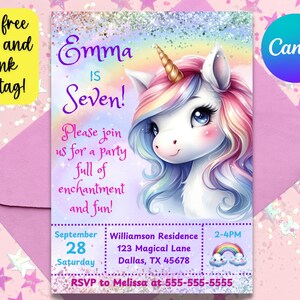 Editable Unicorn Birthday Invitation Template, Kids Birthday Invite ...
