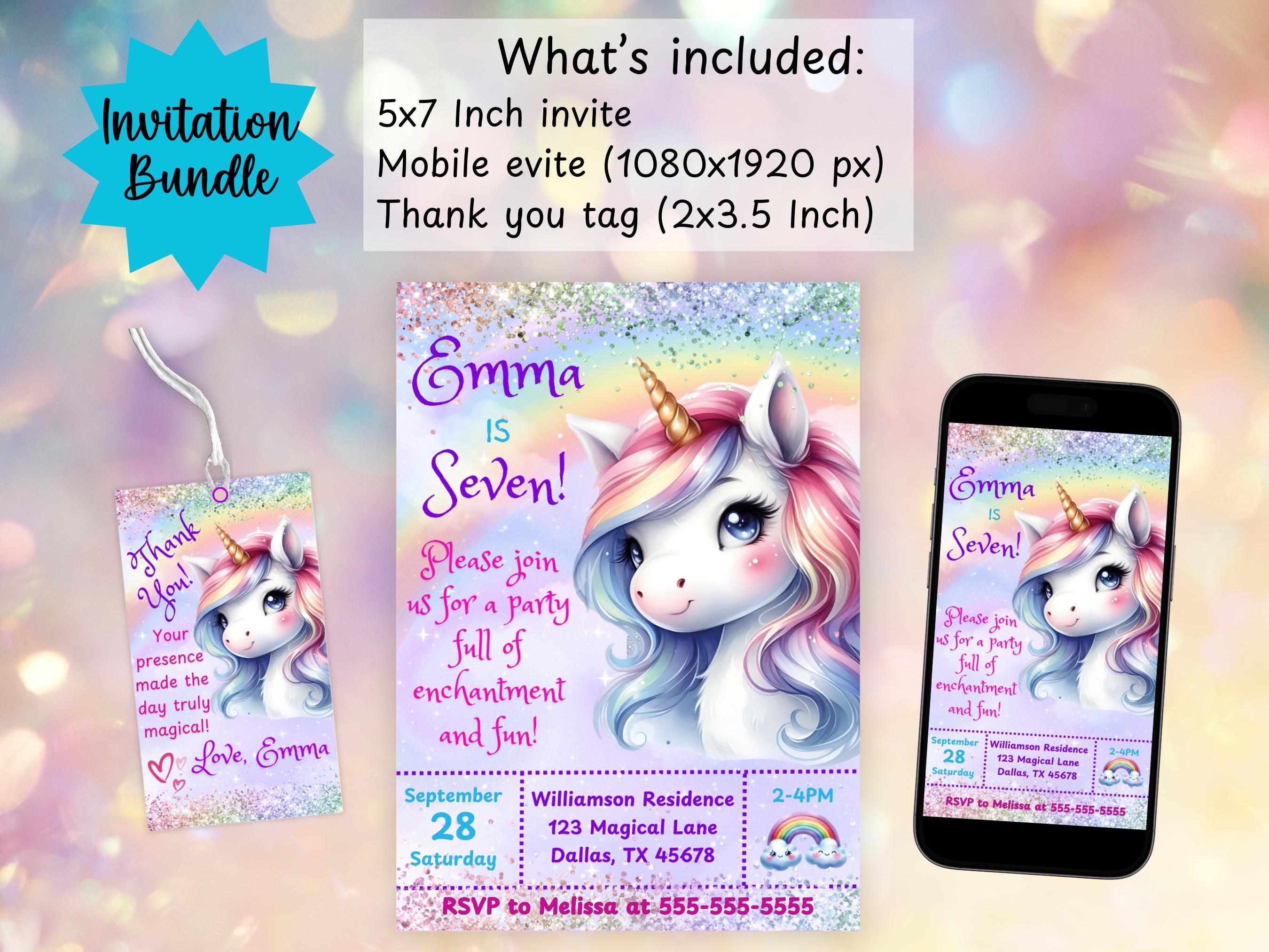 Editable Unicorn Birthday Invitation Template, Kids Birthday Invite ...
