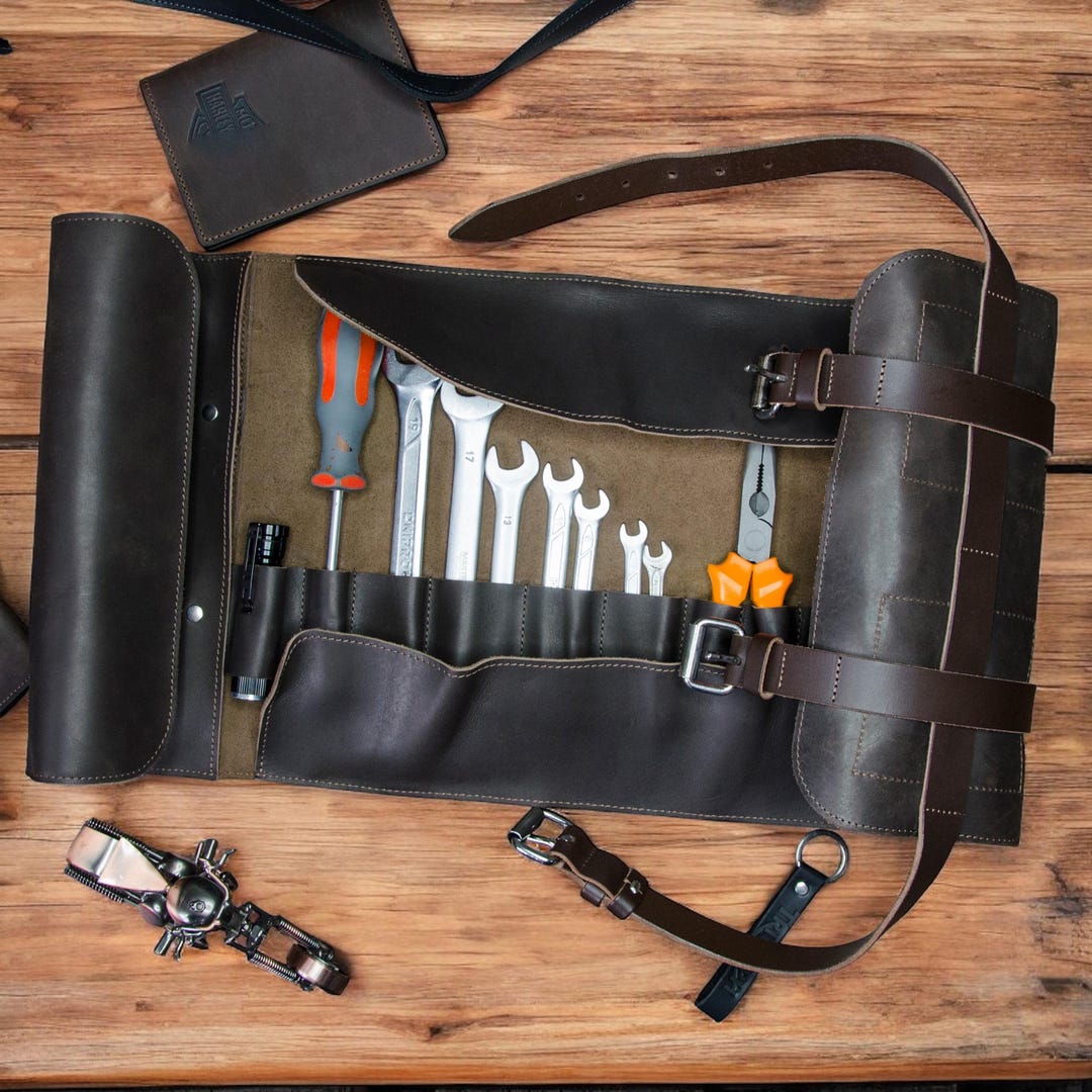 Customizable Leather Tool Roll, Personalized Tool Organizer, Black ...