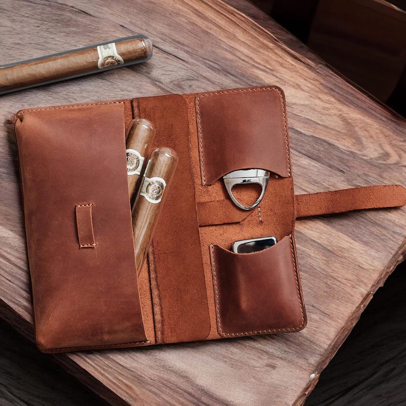 Personalized Leather Cigar Holder, Customizable Cigar Travel Case ...