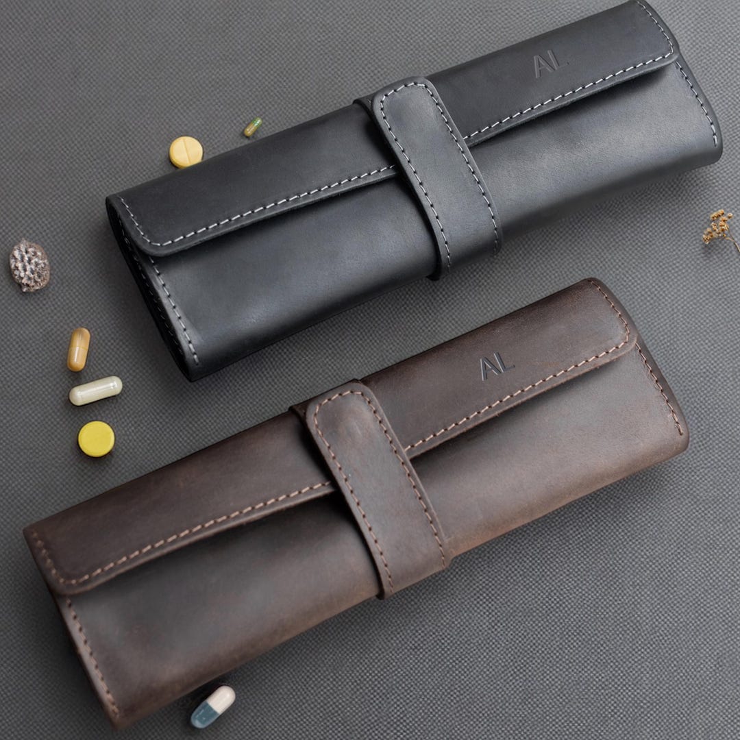 Personalized Leather Pill Organizer, Custom Medicine Wallet, Travel ...