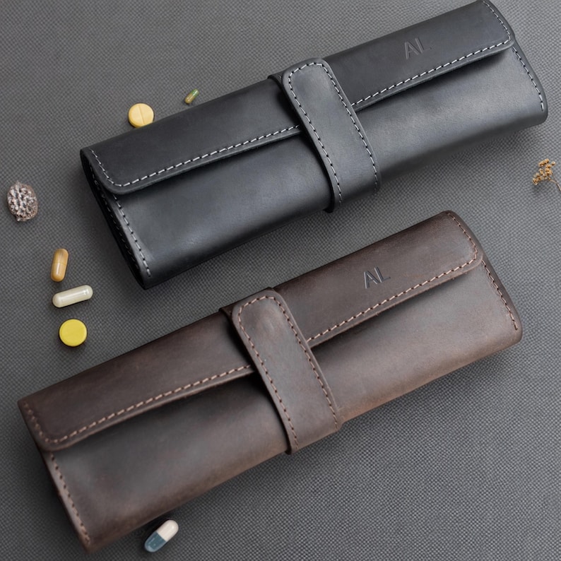 Personalized Leather Pill Organizer, Custom Medicine Wallet, Travel ...