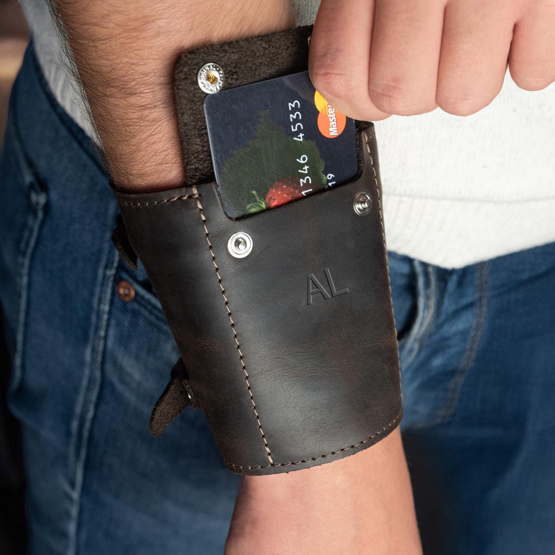 Leather Cuff Wallet, Customizable Wrist Wallet, Personalized Bracelet ...