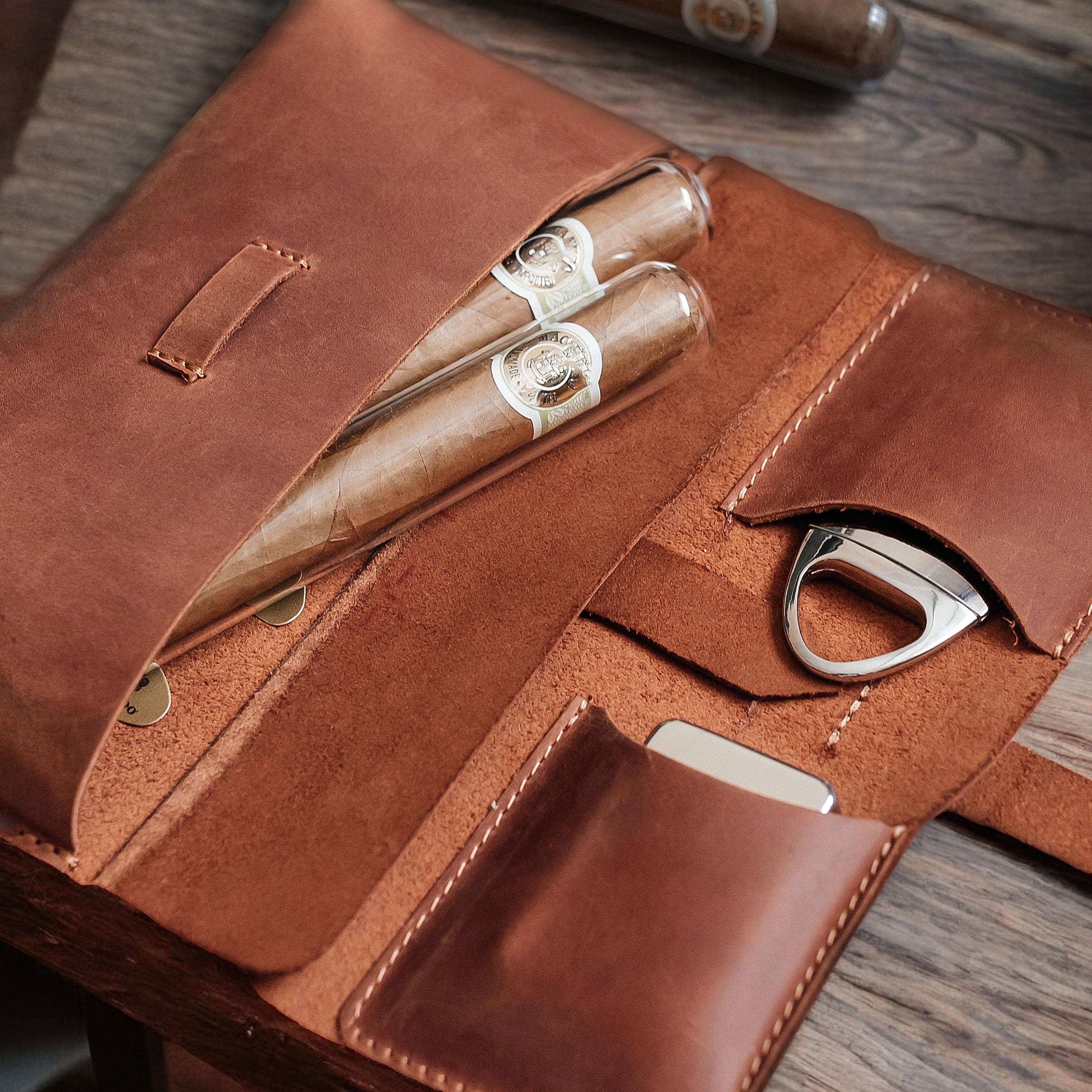 Personalized Leather Cigar Holder, Customizable Cigar Travel Case ...