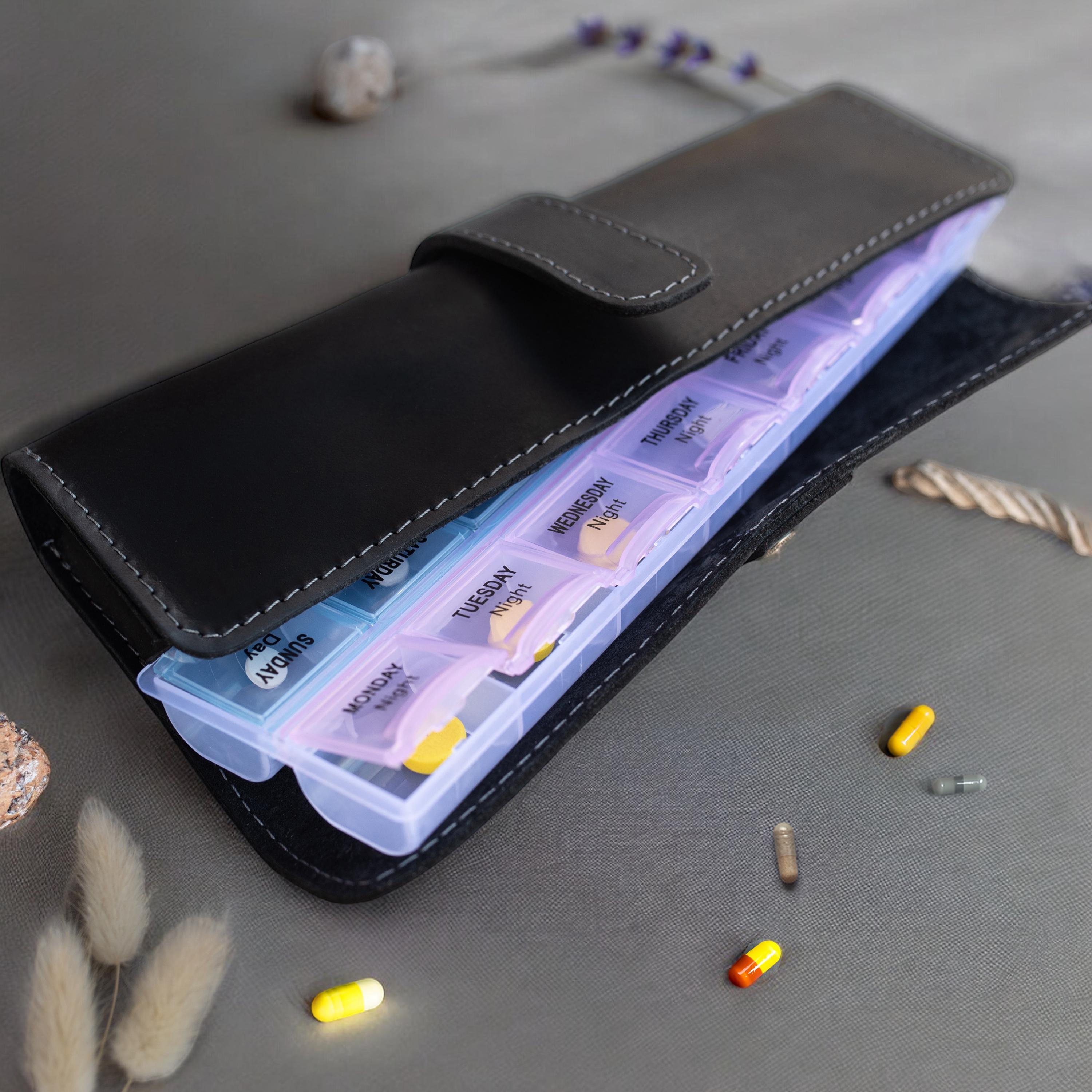 Personalized Leather Pill Organizer, Custom Medicine Wallet, Travel ...