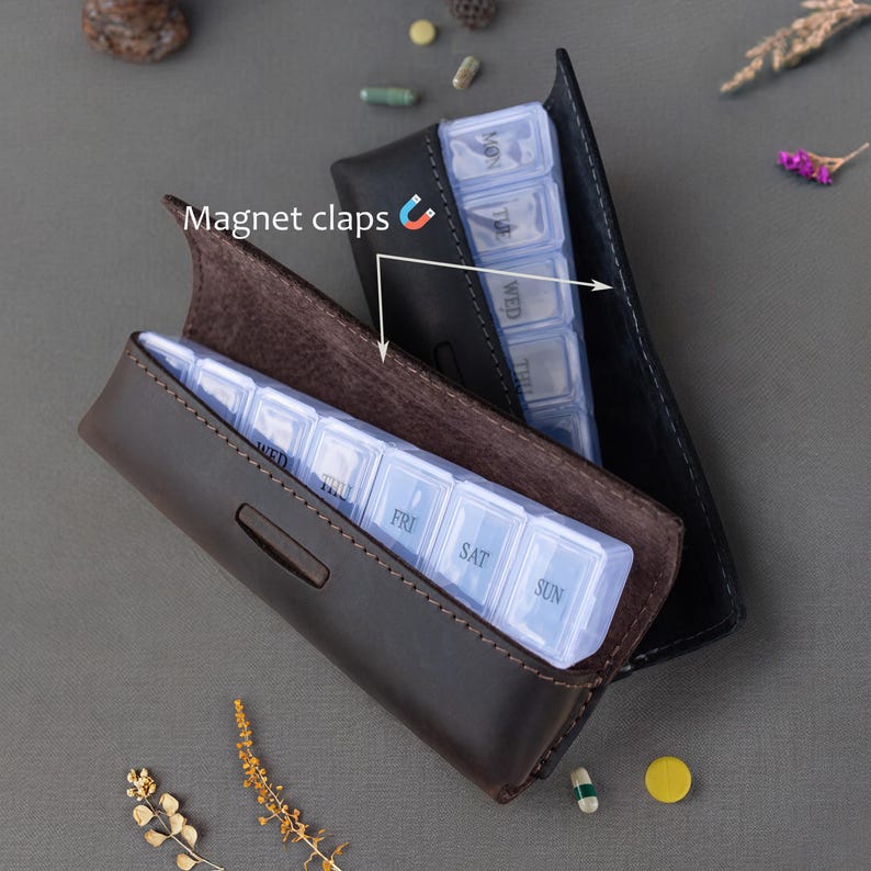 Personalized Leather Pill Organizer, Custom Medicine Wallet, Travel ...
