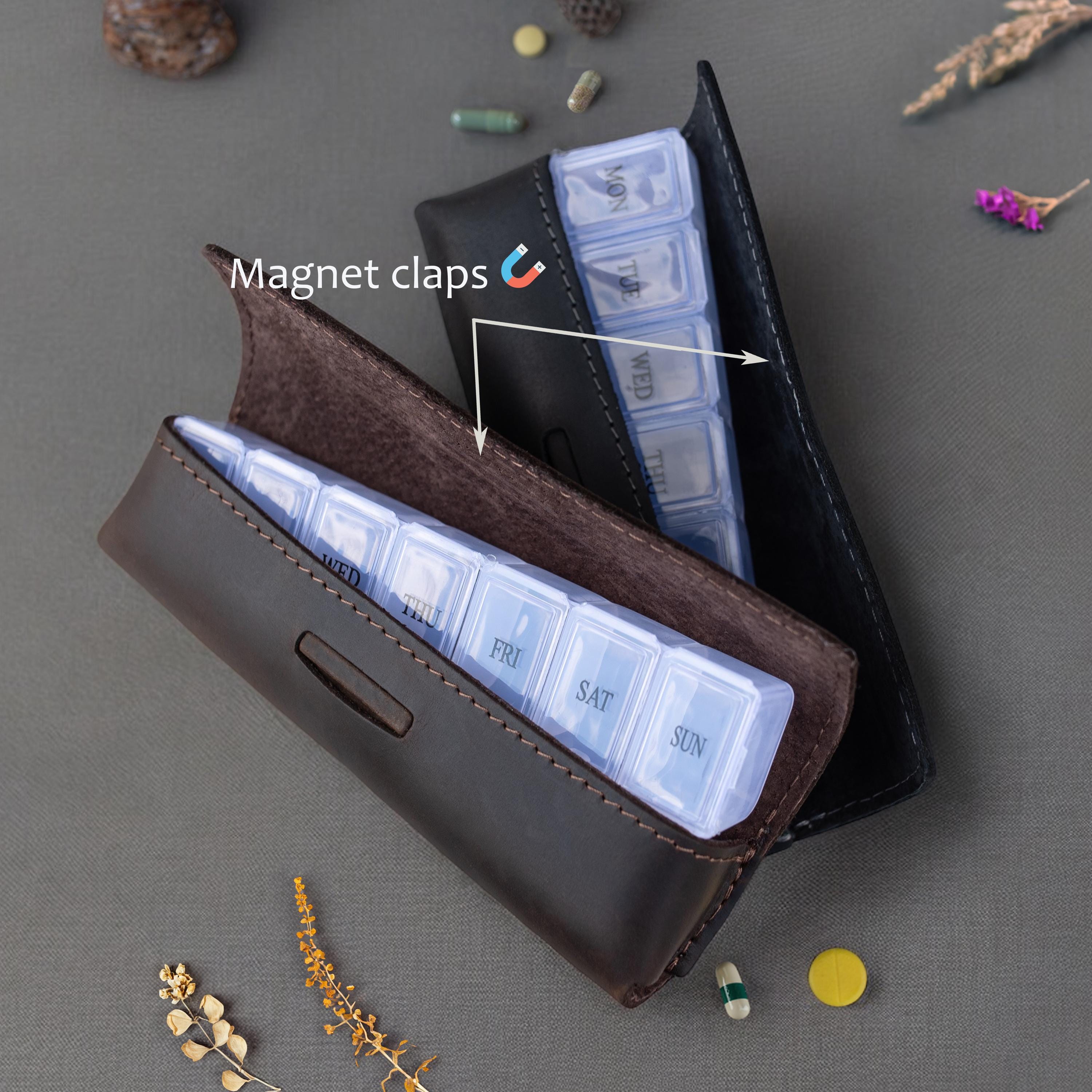 Personalized Leather Pill Organizer, Custom Medicine Wallet, Travel ...