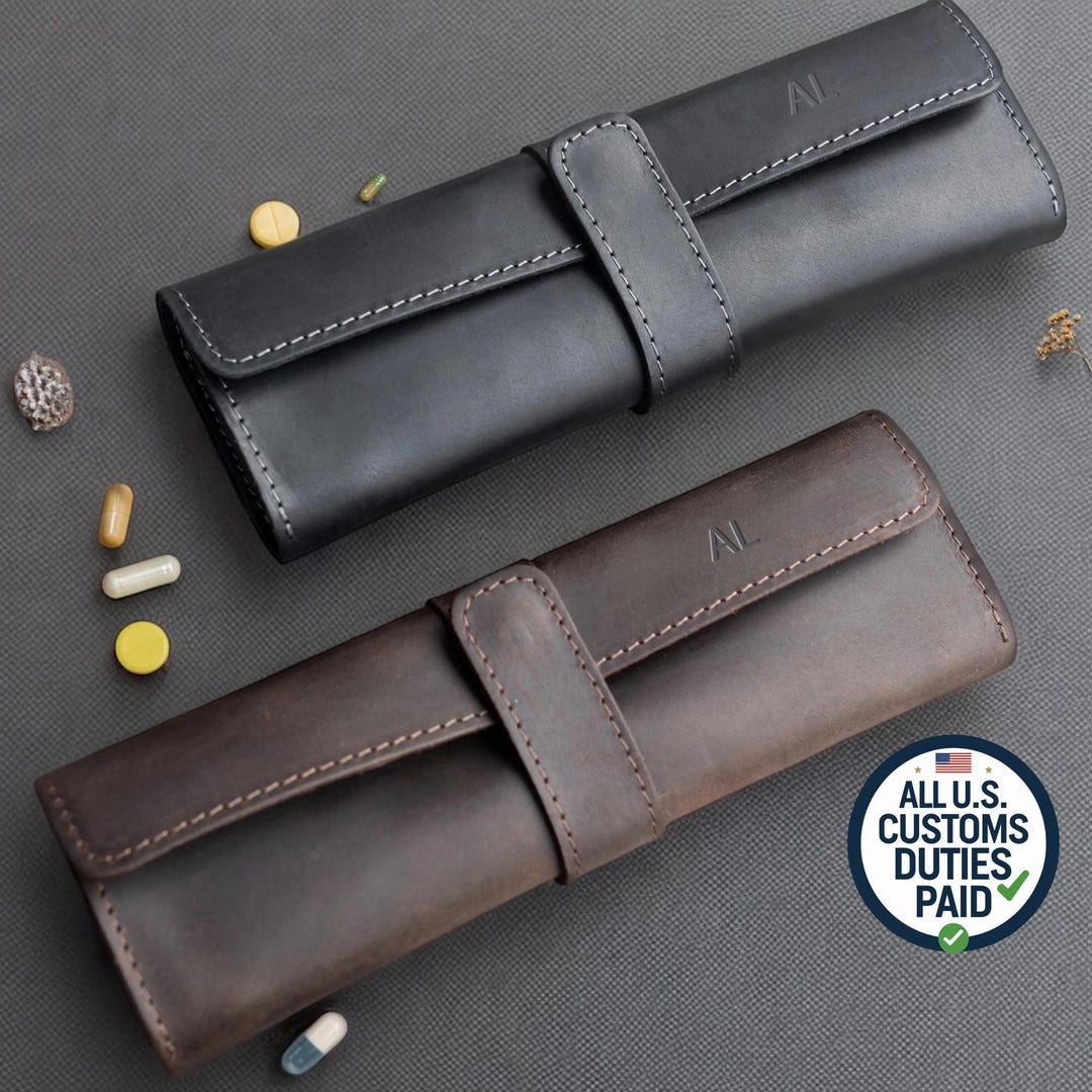 Personalized Leather Pill Organizer, Custom Medicine Wallet, Travel ...
