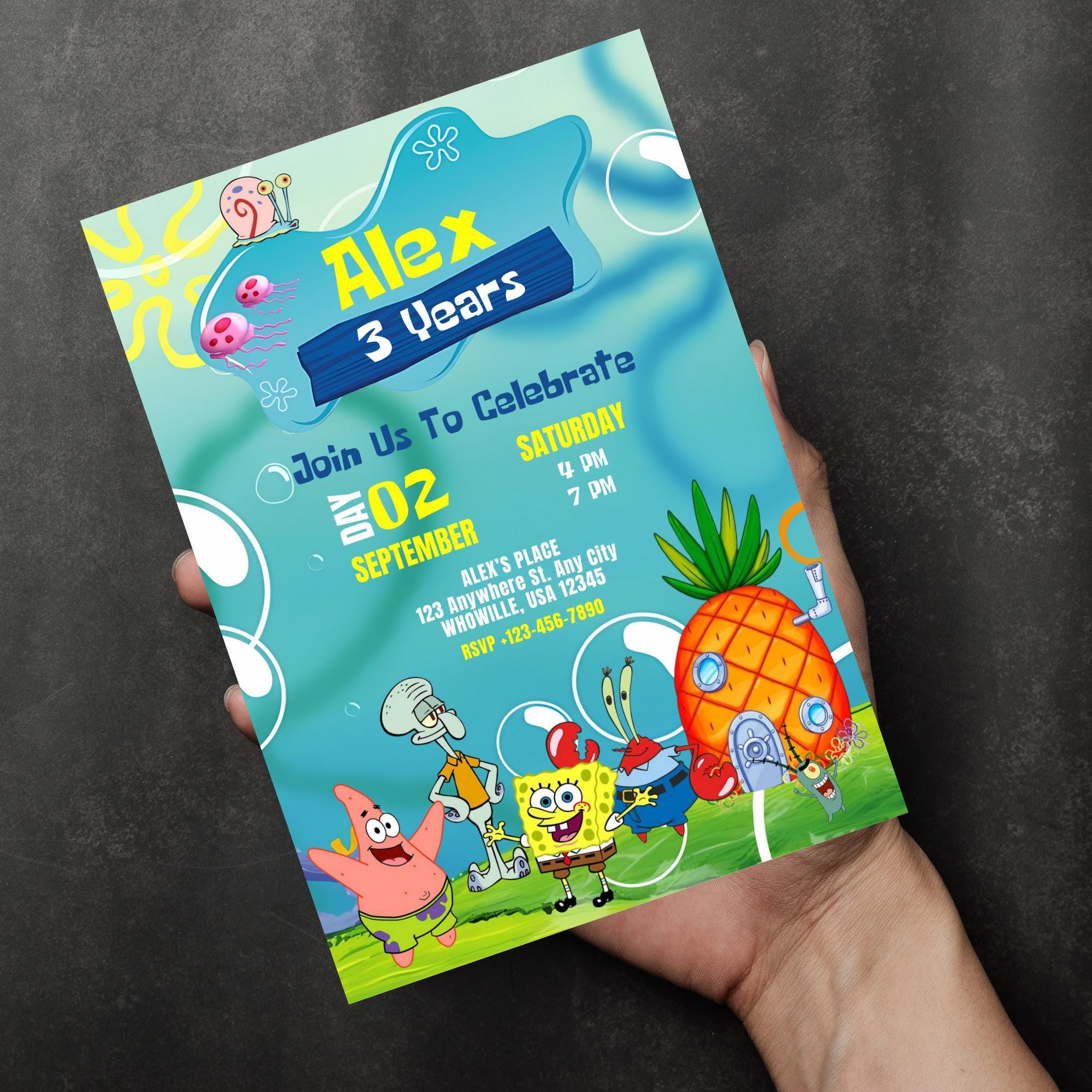 Printable Spongebob Birthday Invitation, Editable Sponge Bob Birthday ...