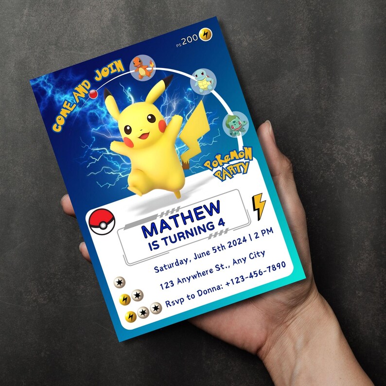 Editable Pokemon Birthday Invitation, Pokemon Invitation, Pikachu ...