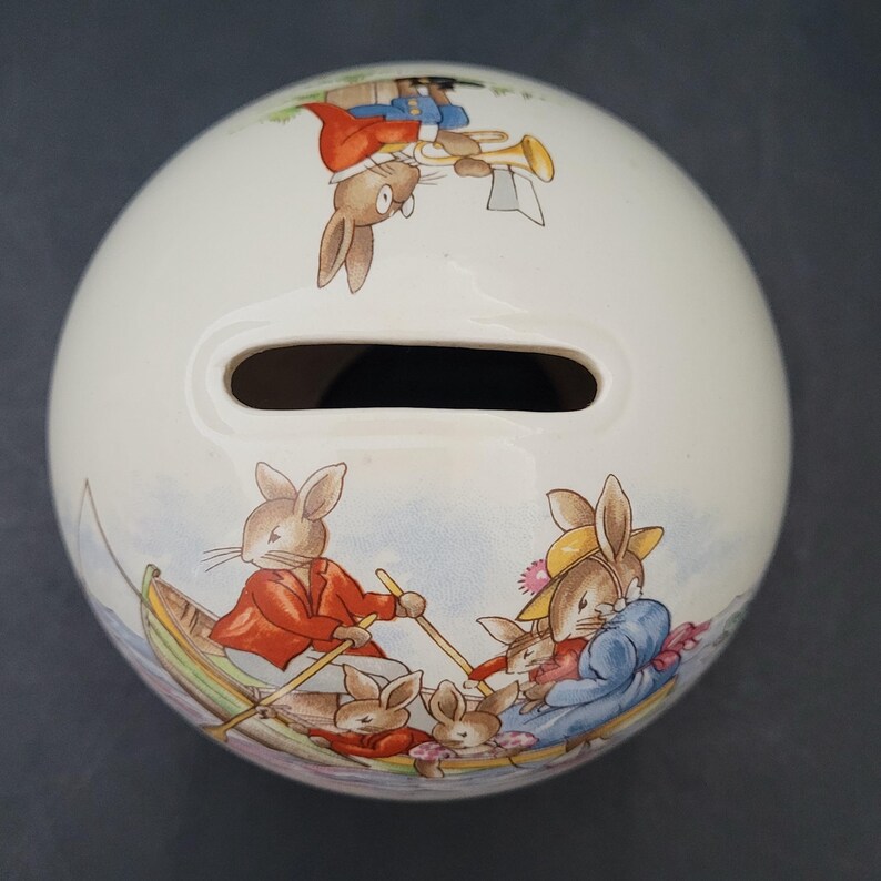 Bunnykins Ball-shaped Coin Bank/vintage 1970s/rowboat Fishing Scene ...