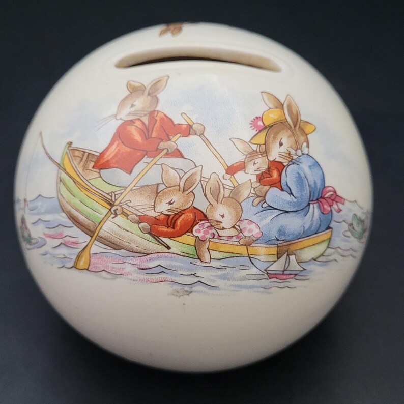 Bunnykins Ball-shaped Coin Bank/vintage 1970s/rowboat Fishing Scene ...