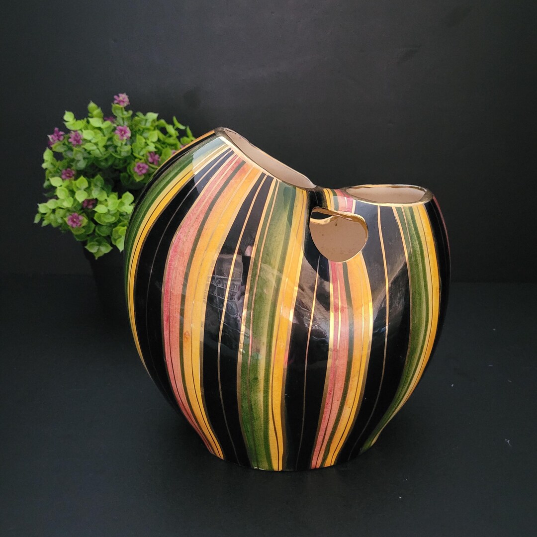 Hubert Bequet Hand-painted Vase/mid-century Belgian Ceramist/mult ...