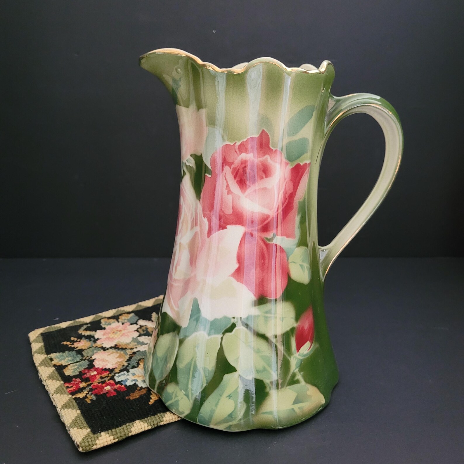 Antique K & G Luneville Pitcher/roses With Gold Accents Jug/1920s Water ...