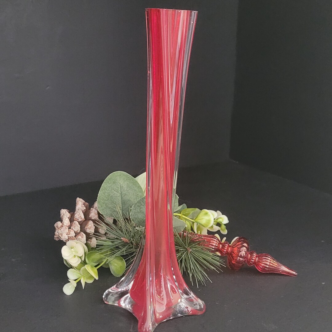 Vintage Translucent Over Red Art Glass Single Stem Vase/brilliant Red ...