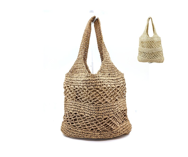 Women's Top Zip Straw Tote Bag Summer Beach Bag - Etsy