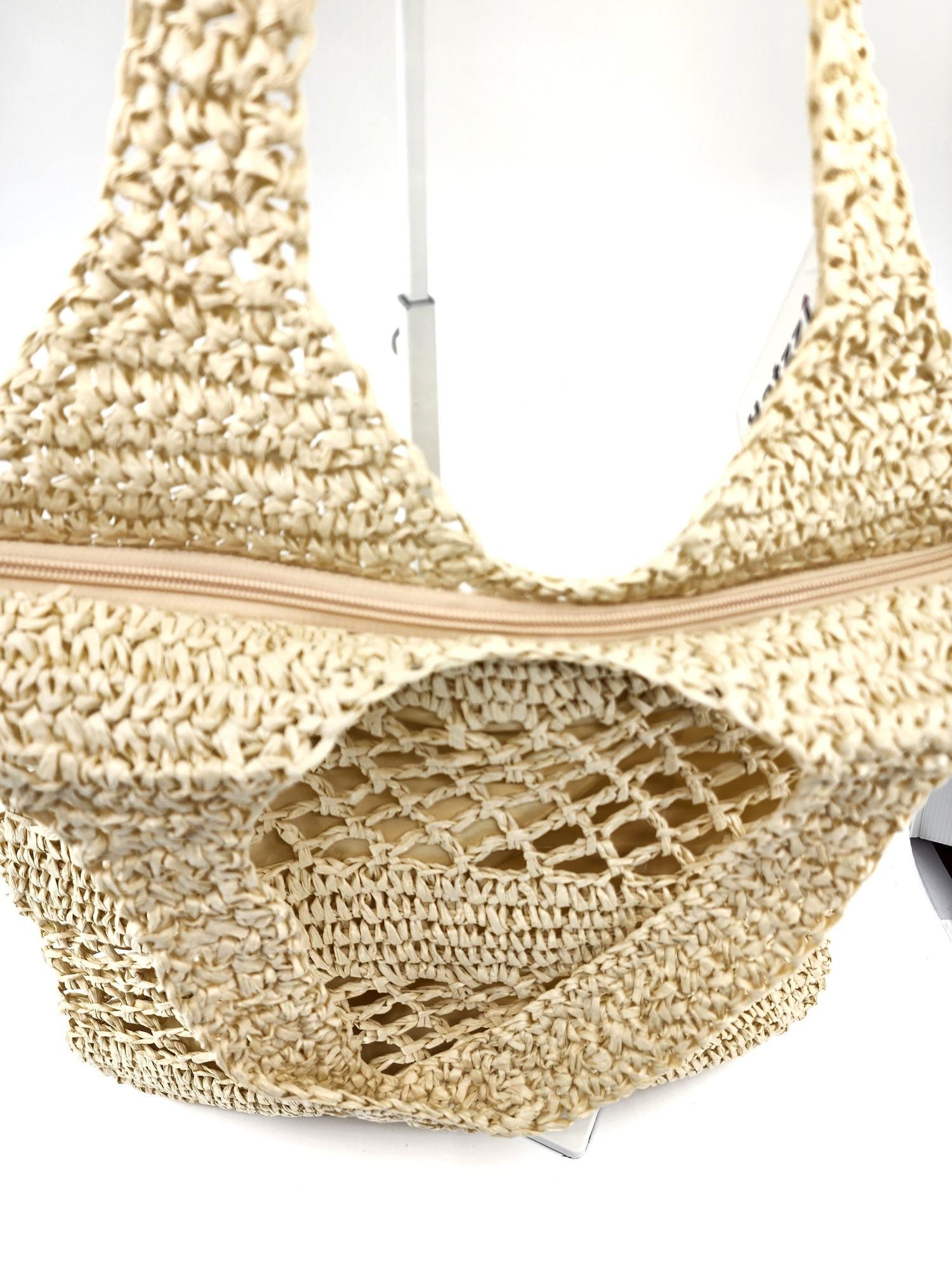 Women's Top Zip Straw Tote Bag Summer Beach Bag - Etsy