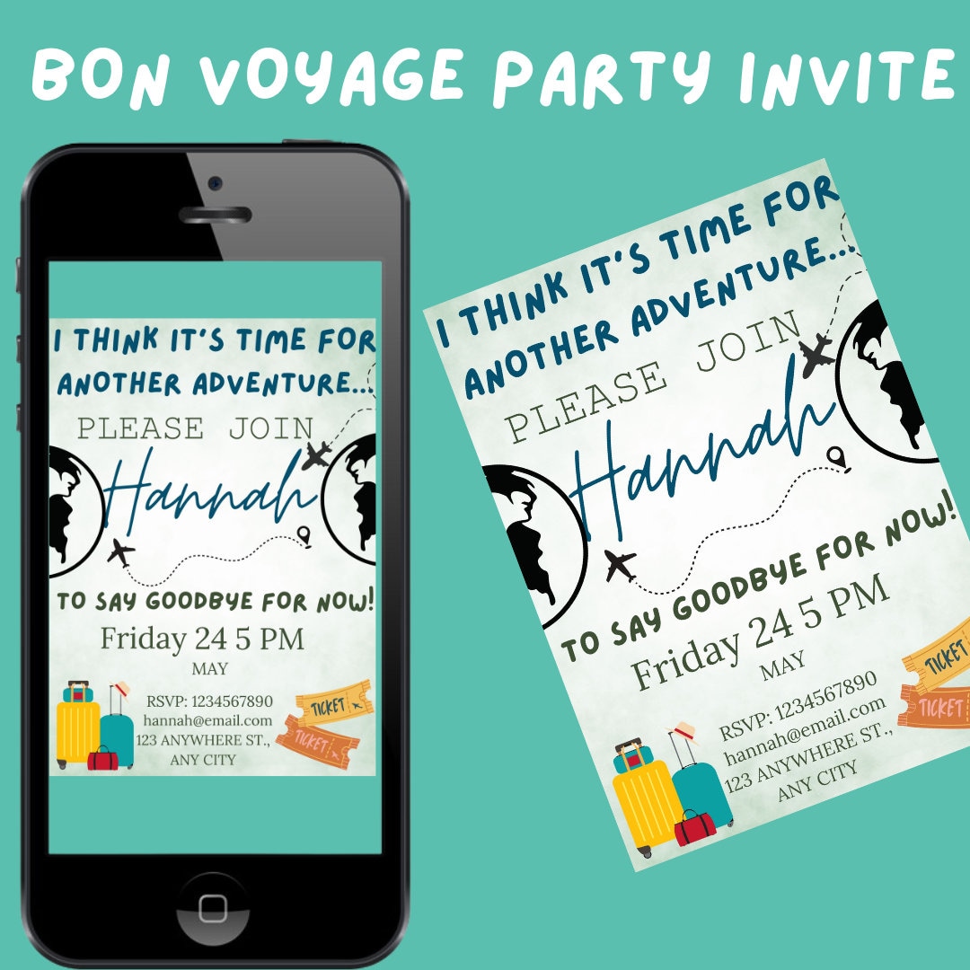 Bon Voyage Party Invitation to Invite Friends to Going Away Party, for ...