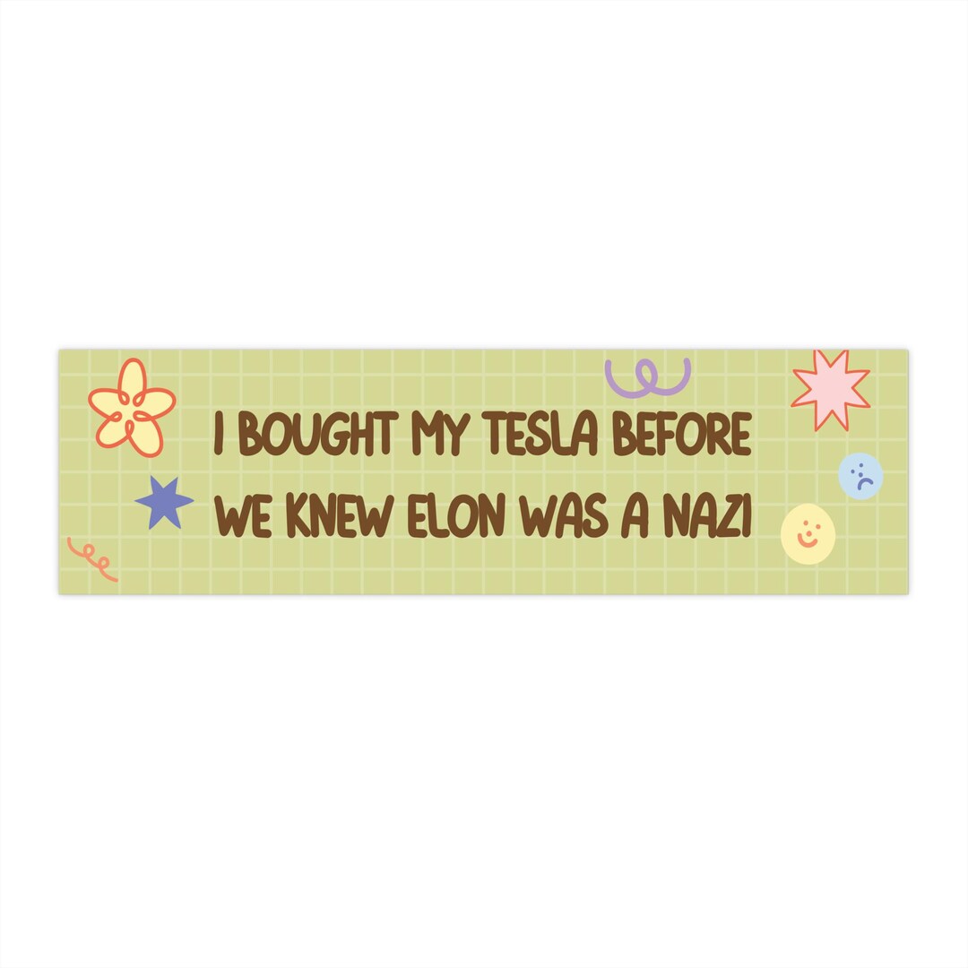 Cute Tesla Regret Bumper Sticker - Pastel Anti-elon Vinyl Decal ...