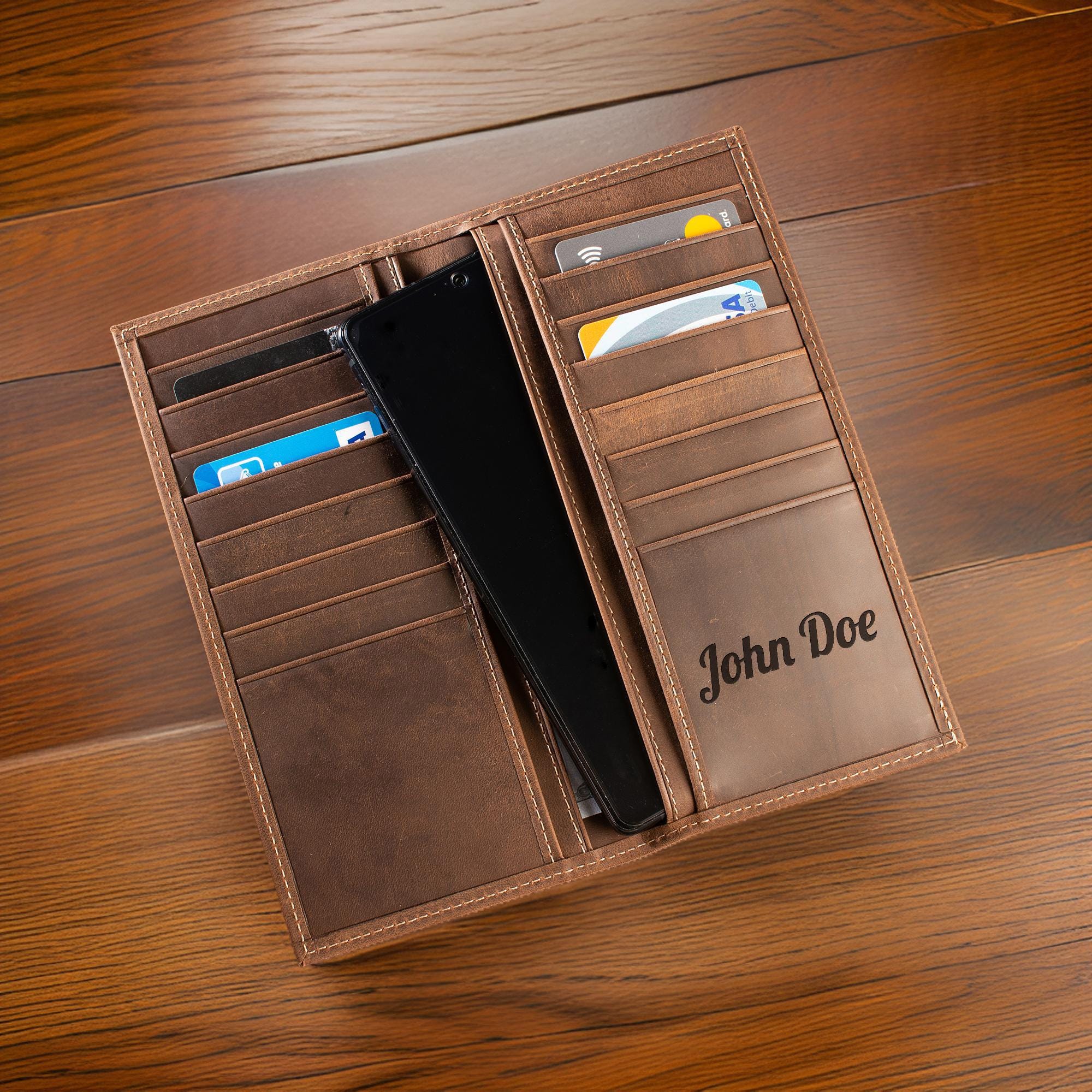 Custom Leather Wallet, Genuine Leather Long Wallet Men, Engraved ...