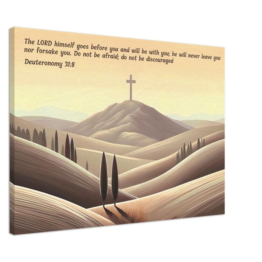 Religious Art Gifts Bible Verse Wall Deuteronomy 31:8 Brown Canvas - Etsy