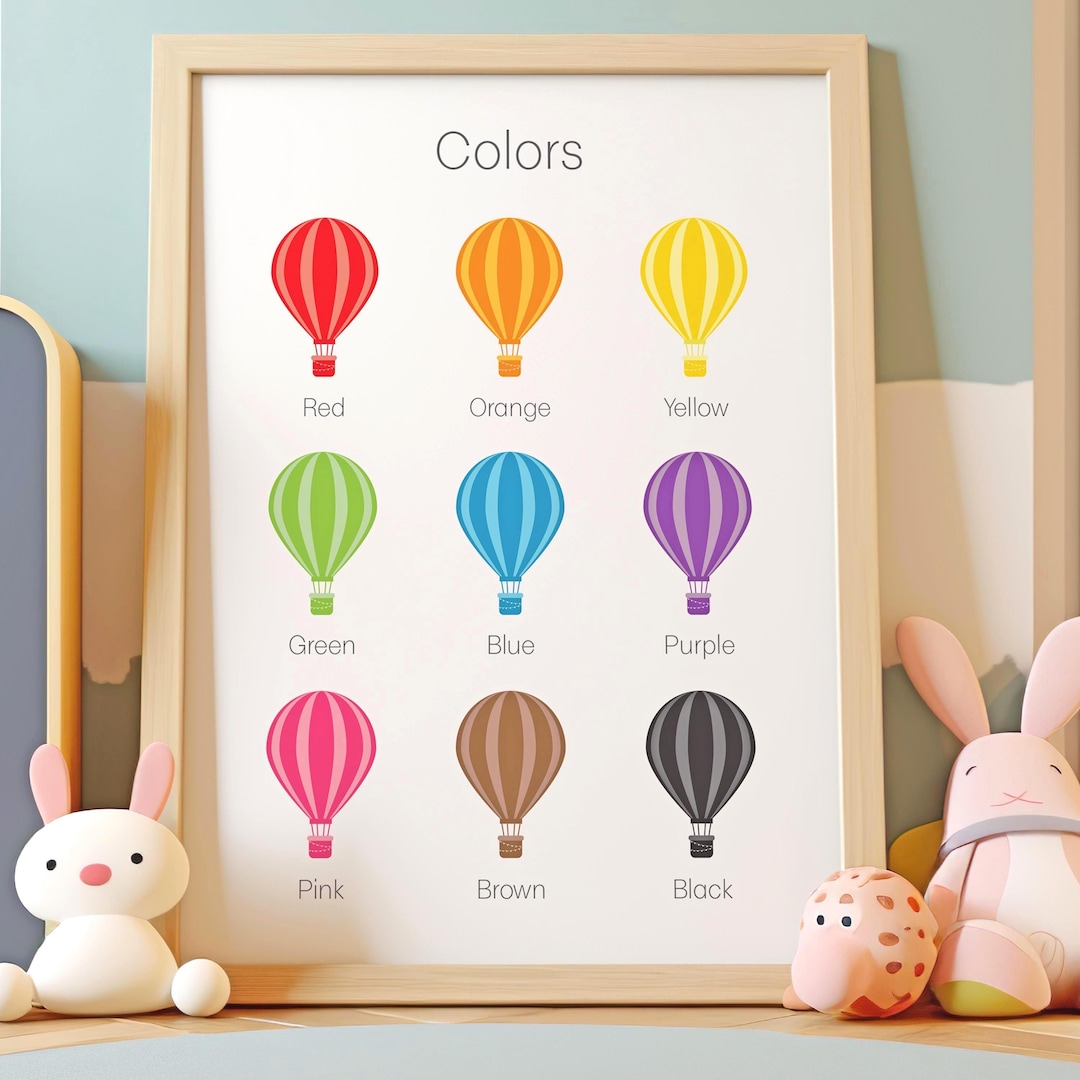 Learn My Colors Hot Air Balloon Poster: Educational Playroom Decor ...