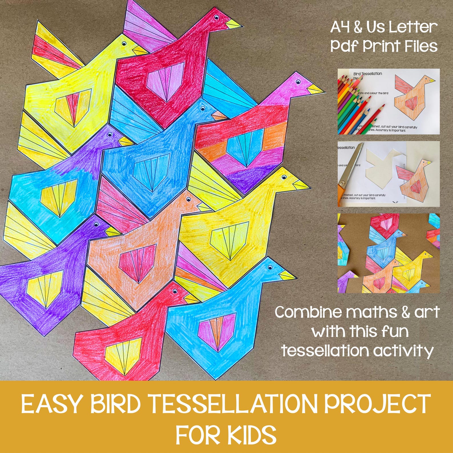 Tessellation Art Project: Math Activity for Kids - Bird Templates (PDF ...