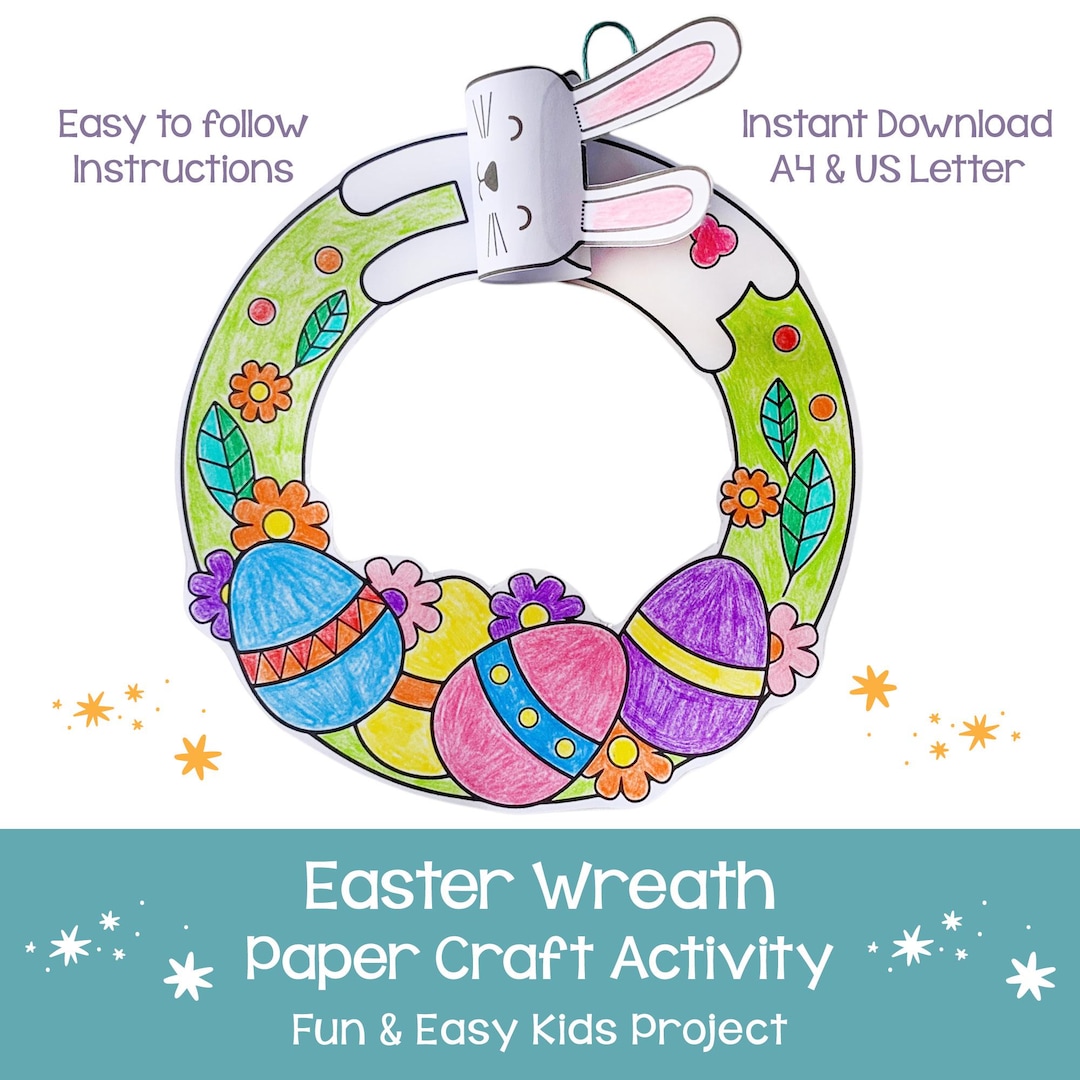 Easter Wreath Paper Printable | Bunny Coloring, Cutting, Assembly Craft ...