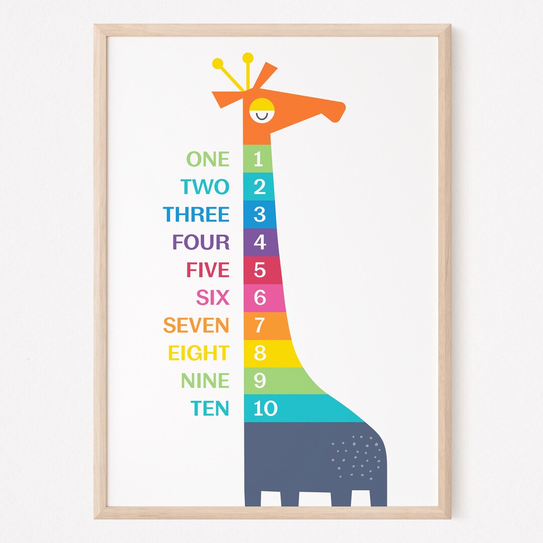 Rainbow Giraffe Learn to Count Educational Poster, Count to 10 Poster ...