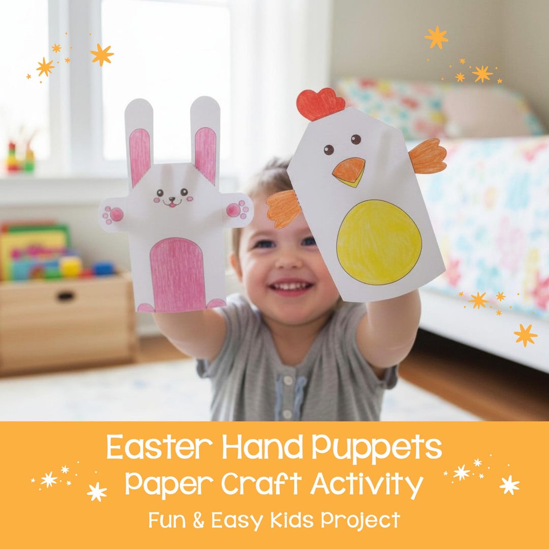 Easter Hand Puppets Craft Printable - Bunny Coloring, Cutting, Assembly ...