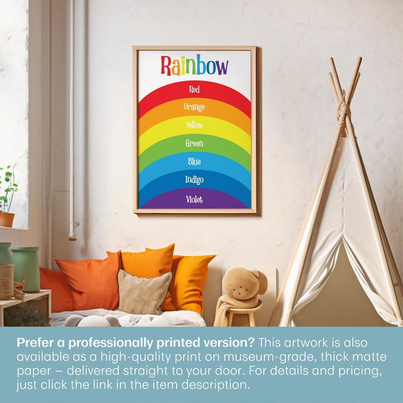 Rainbow Colors Educational Poster: Nursery Homeschool Decor (digital ...
