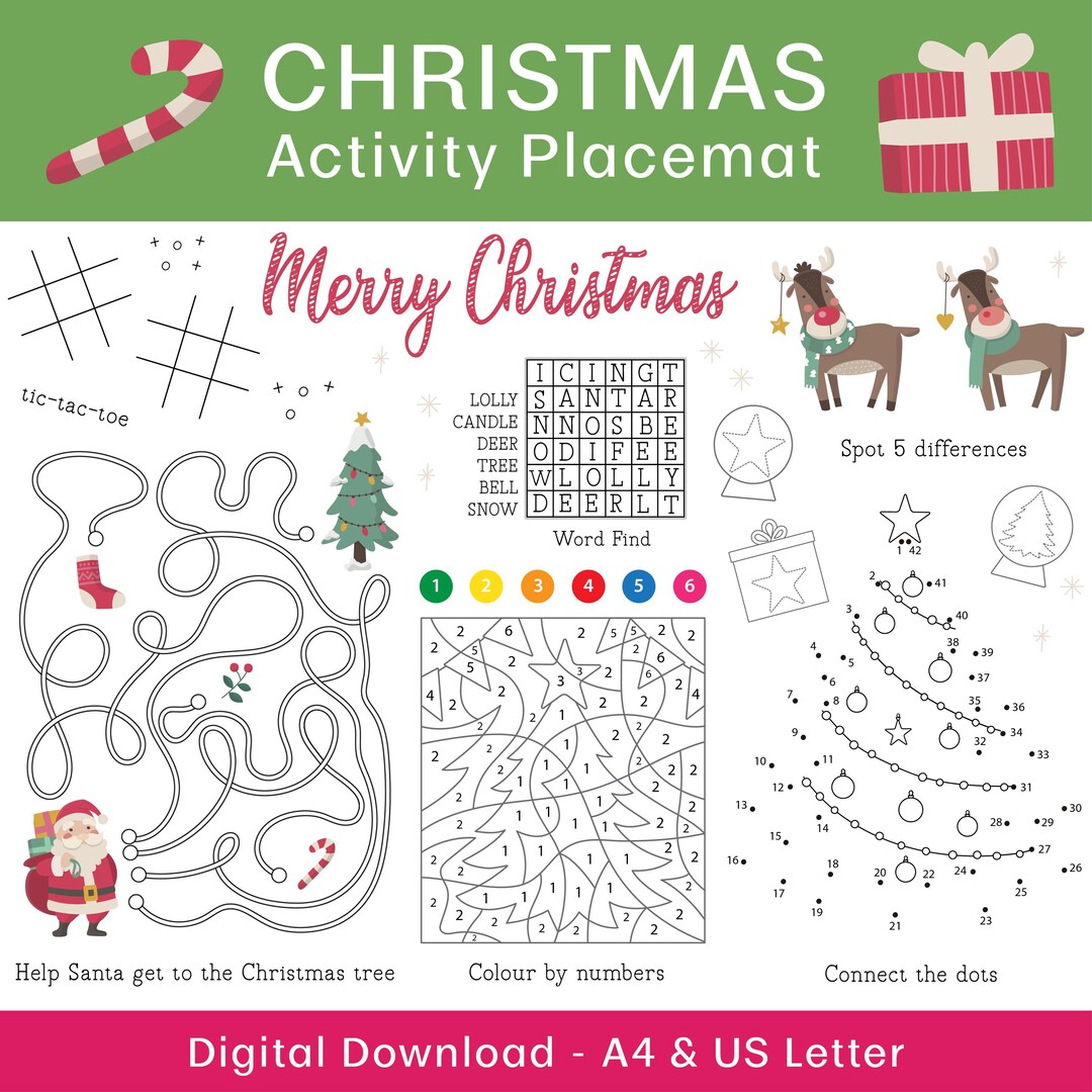 Christmas Table Placemat, Christmas Activity Placemat, Christmas ...