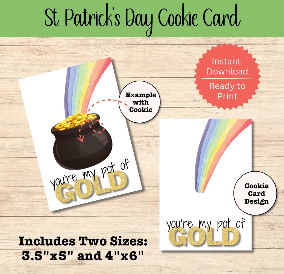 St Patrick's Day You're My Pot of Gold. Printable Cookie Card. Instant ...