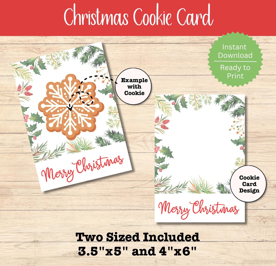 Printable Christmas Cookie Card, Printable Cookie Card, Red and White ...