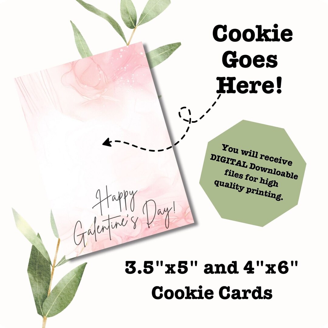 Valentine's Day Cookie Cards, Printable Valentine Cookie Card, 3.5"x5 ...