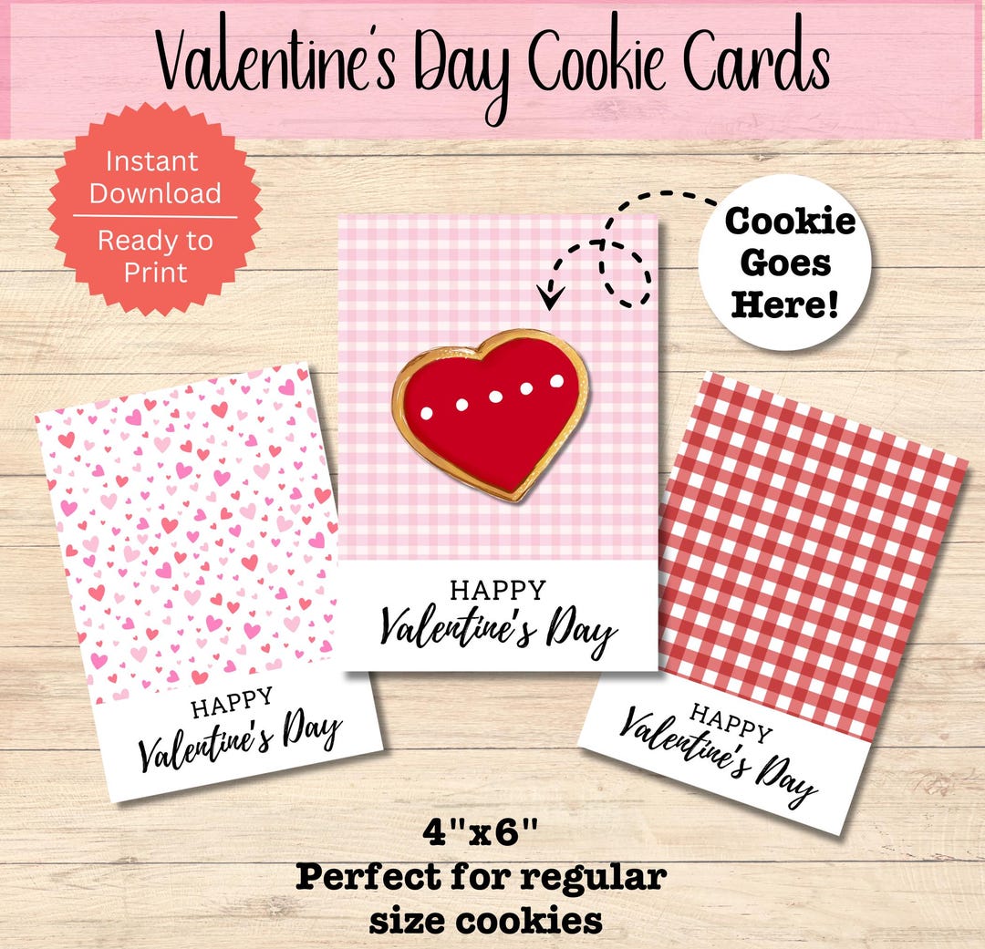 Valentine's Day Cookie Card, Printable Cookie Card, Printable Cookie ...