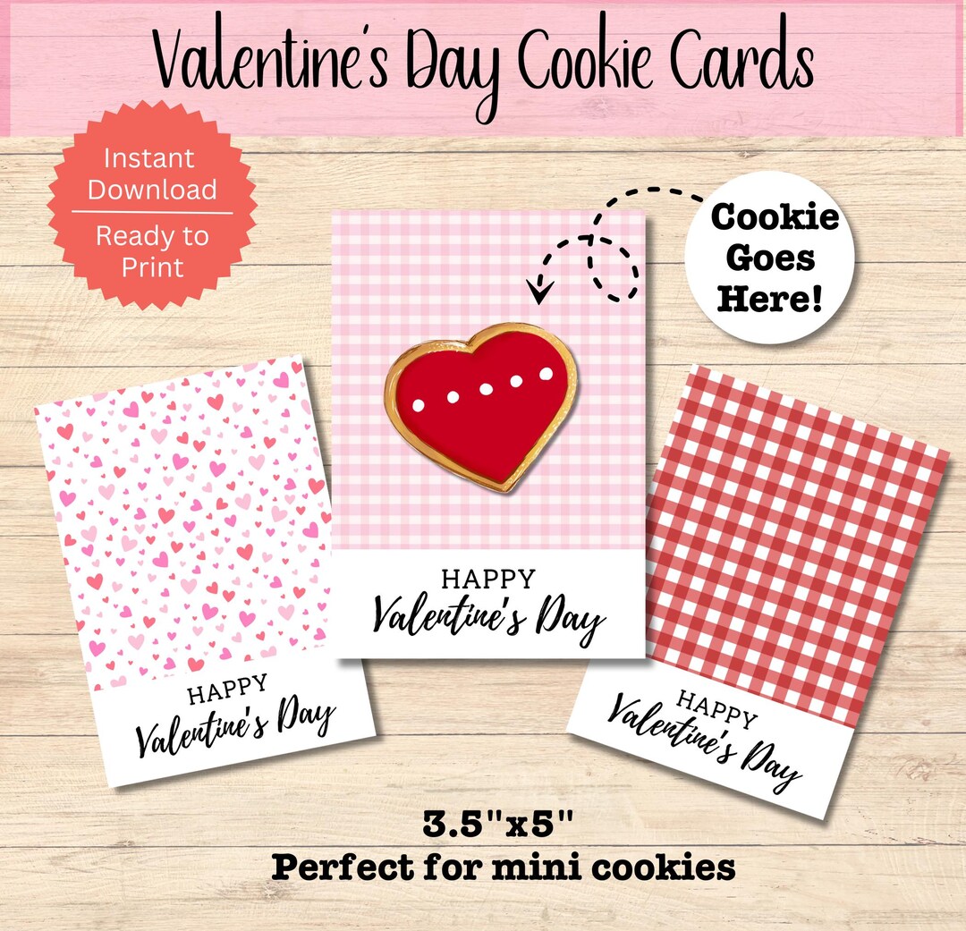 Valentine's Day Cookie Card, Printable Cookie Card, Printable Cookie ...