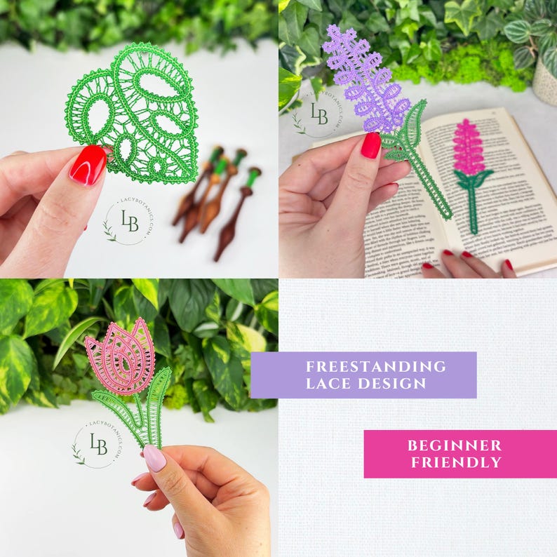 Spring Bobbin Lace Patterns Set • Tulip, Hyacinth and Monstera Leaf ...