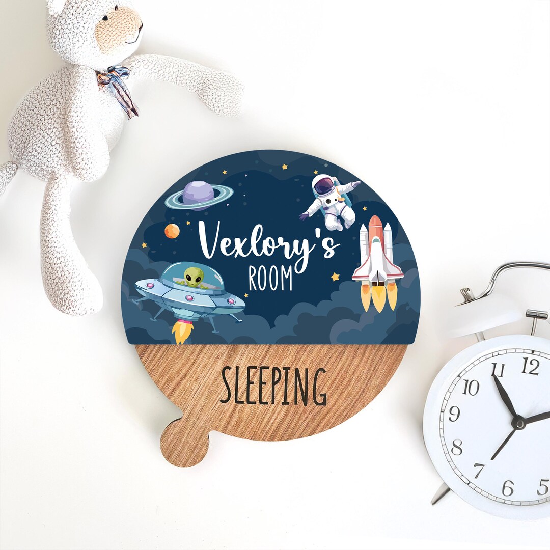 Personalized Space-themed Door Sign – Custom Rotating Status Plaque ...