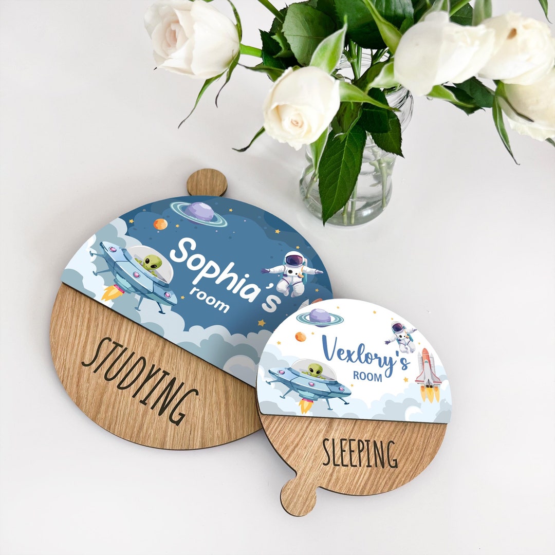 Custom Outer Space Door Sign for Children – Unique Wooden Name Plaque ...