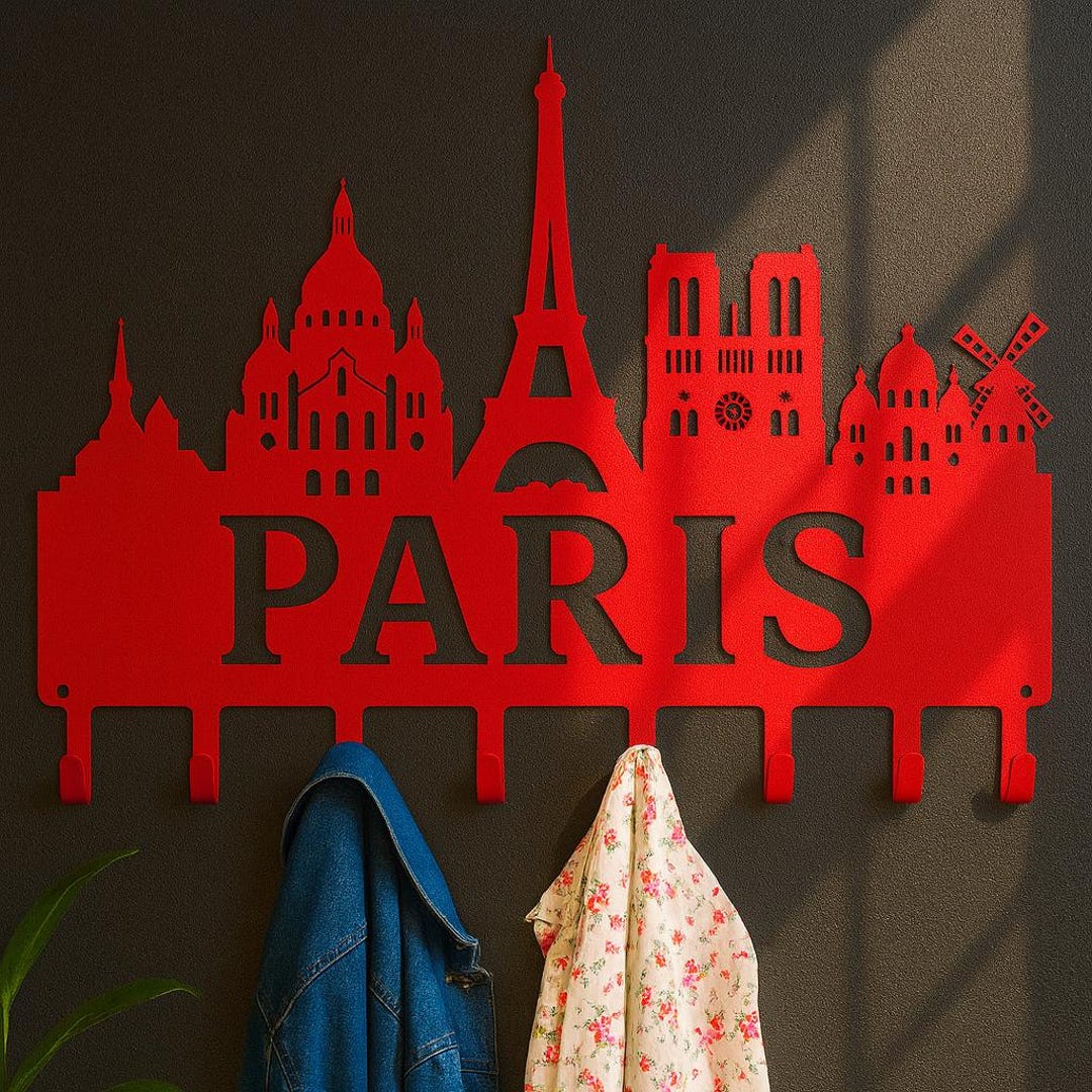 Paris Skyline Metal Wall Hook Rack: Modern Steel Coat Hanger - Etsy
