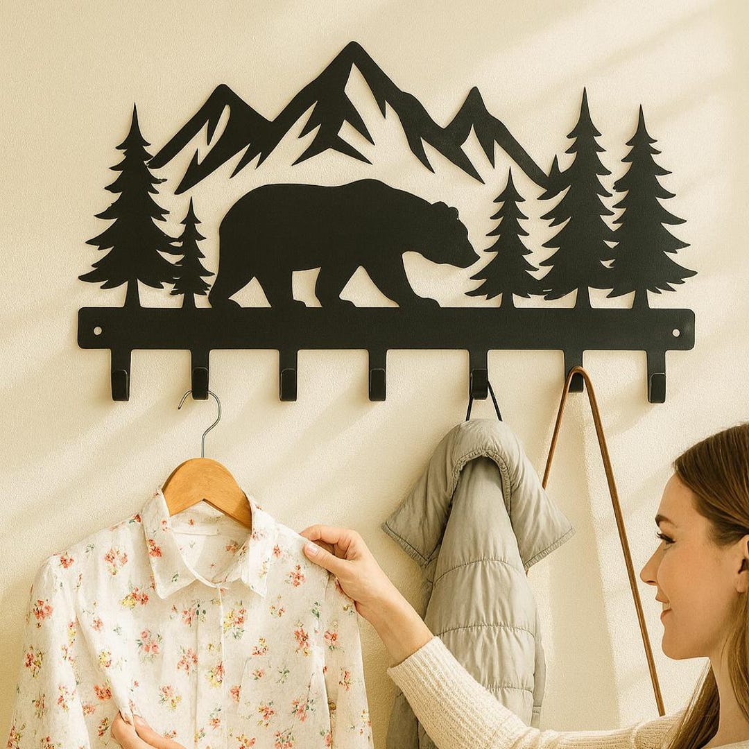 Mountain Steel Wall Hanger: Modern Coat Hooks, Metal Tree Art - Etsy